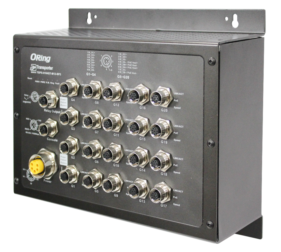 TGPS-9164GT-M12-24V Managed Switch 20*1000TX 16*PoE PSE 24V M12 EN50155